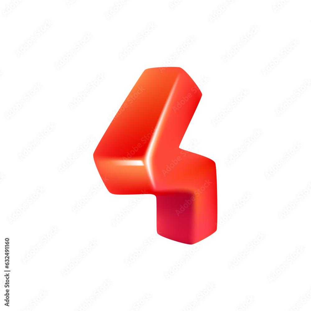 4 logo. Number four render in cartoon cubic style. Cubic vector ...