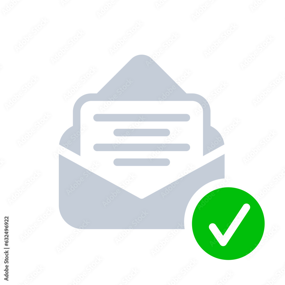 Sending letter icon. Envelope with letter and green tick sent. Modern ...