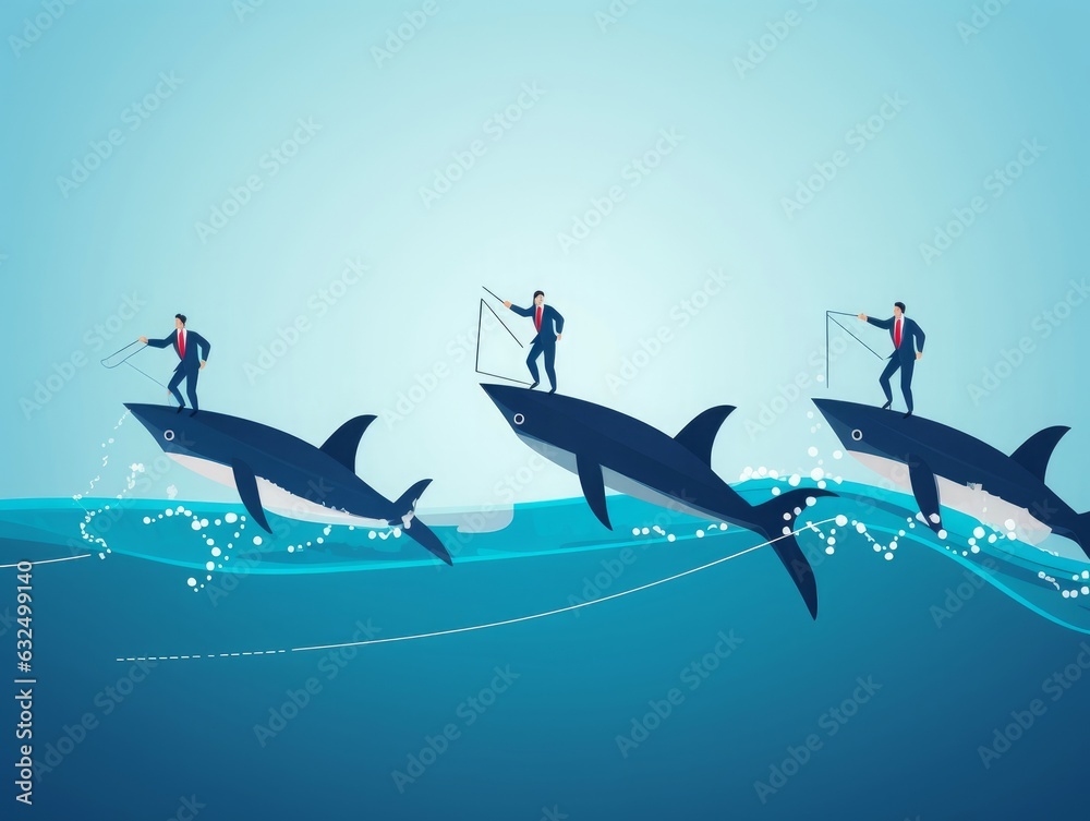Risk Management. Business team running on graph over water with ...
