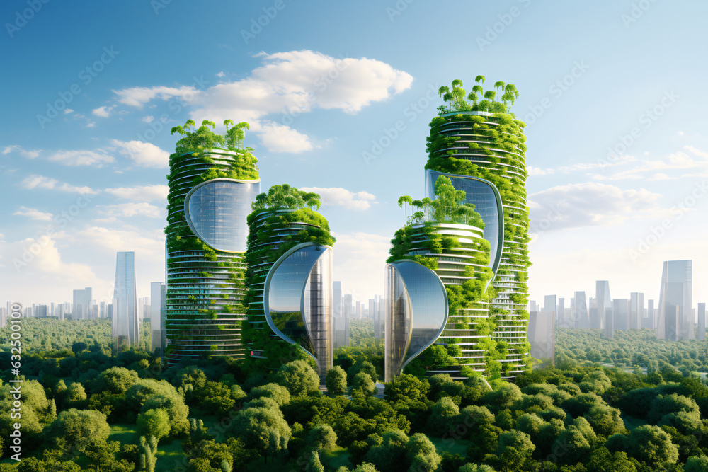 Sustainable green building in modern city. Green architecture. Eco ...