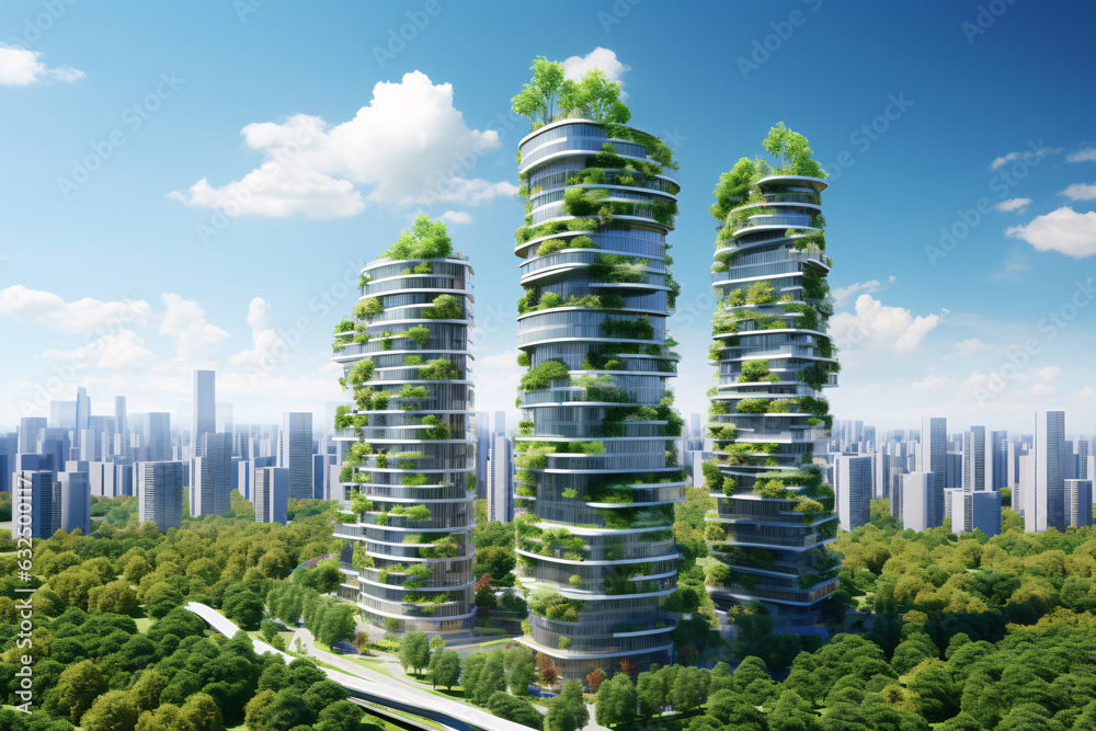 Sustainable green building in modern city. Green architecture. Eco ...