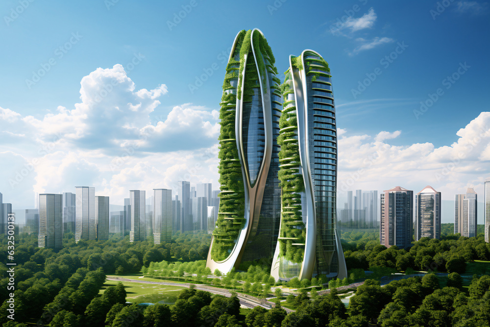 Sustainable green building in modern city. Green architecture. Eco ...