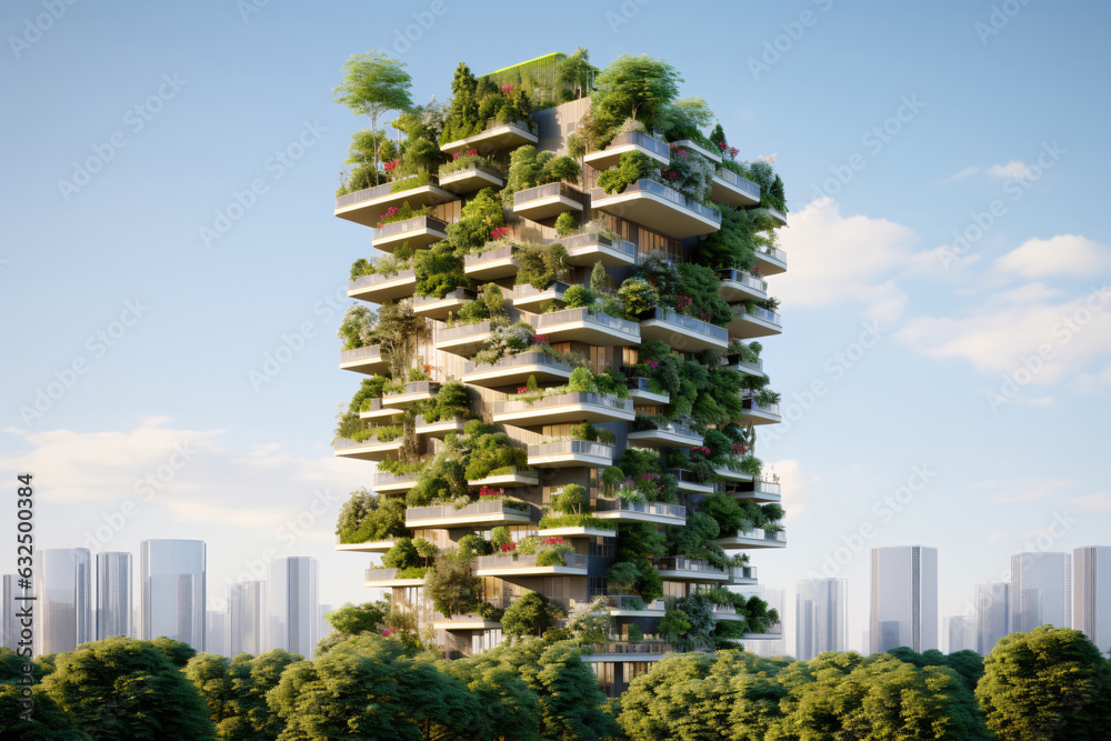 Sustainable green building in modern city. Green architecture. Eco ...