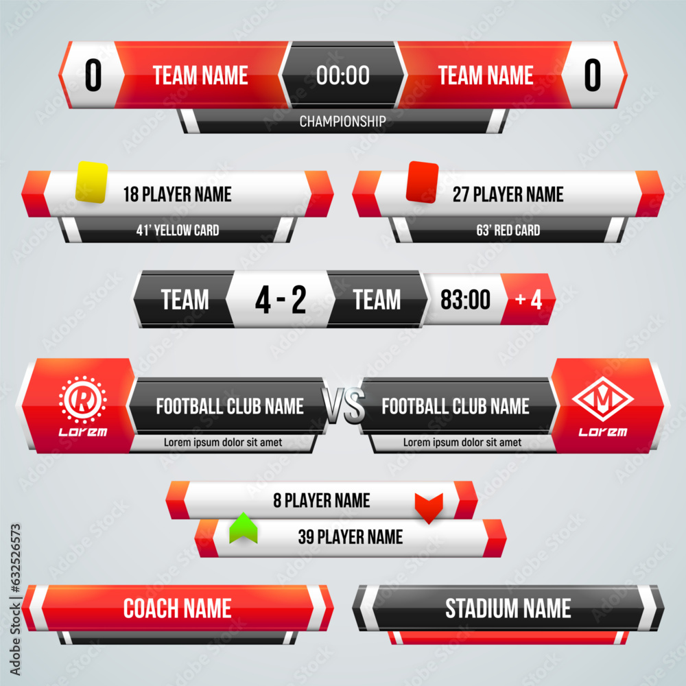 Football elements for broadcasting match. Sport scoreboard with time ...