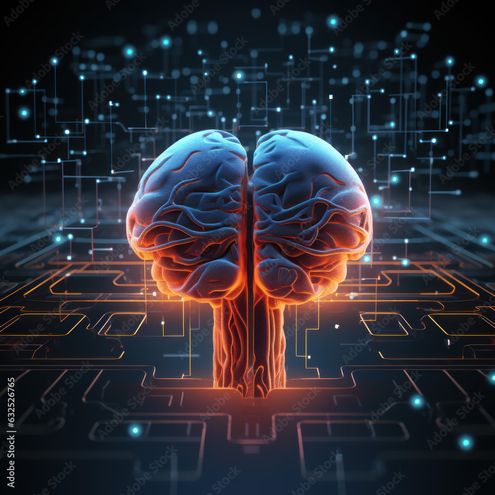 cerveau connecté a un réseau numérique, intelligence artificielle ...