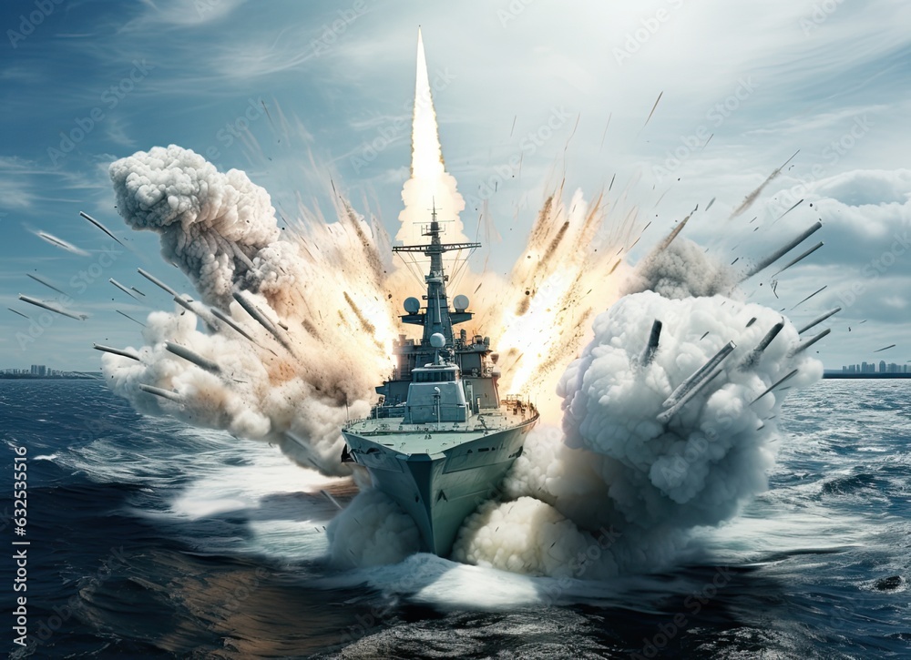 a military missile in flight against the sky. warhead, atomic bomb ...