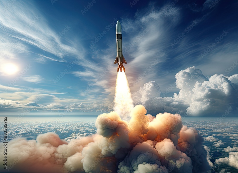 a military missile in flight against the sky. warhead, atomic bomb ...