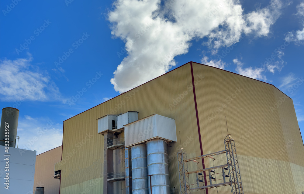 Smoke tower of industrial factory. Chimney smokestack emission ...