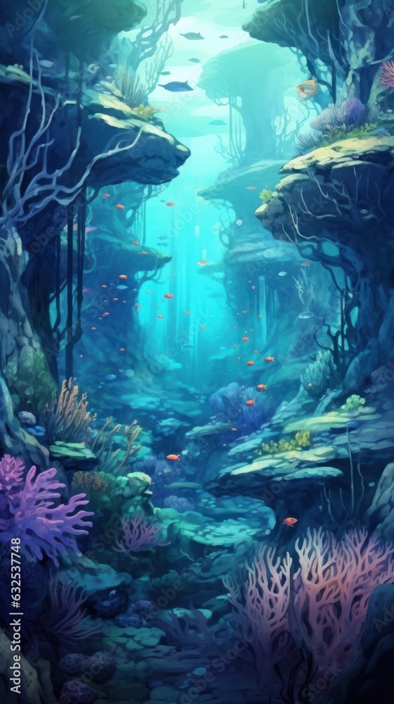 beautiful vertical background with underwater world in an illustrative ...