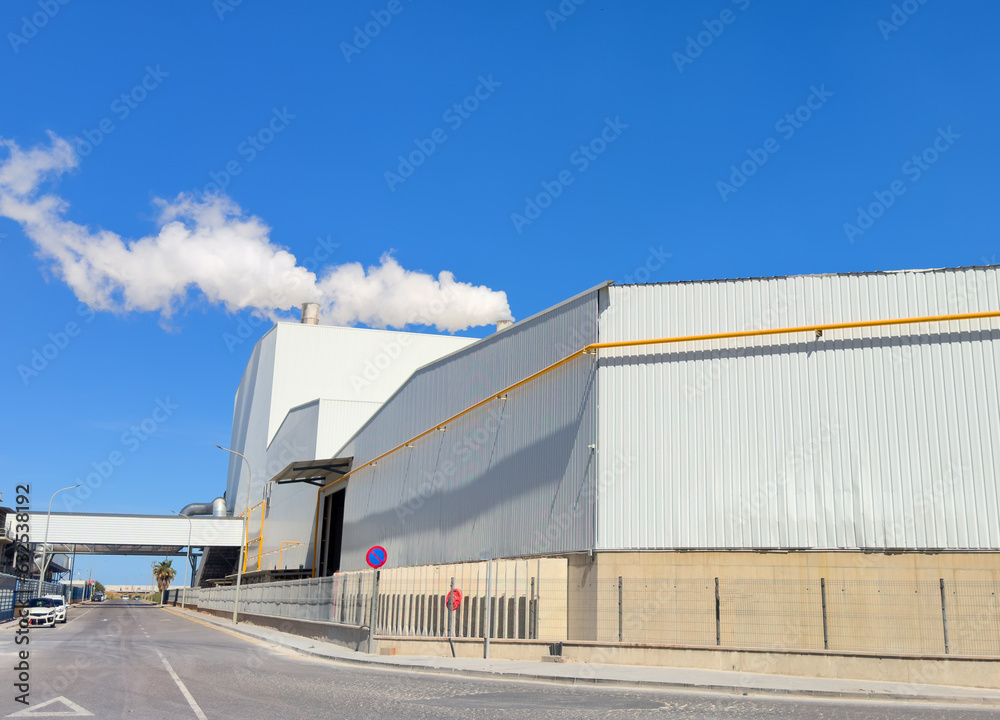 Smoke tower of industrial factory. Chimney smokestack emission ...