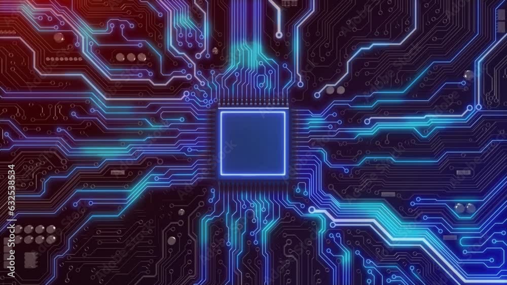 4K Circuit Board electrons Data Flow Background Animation. Artificial ...