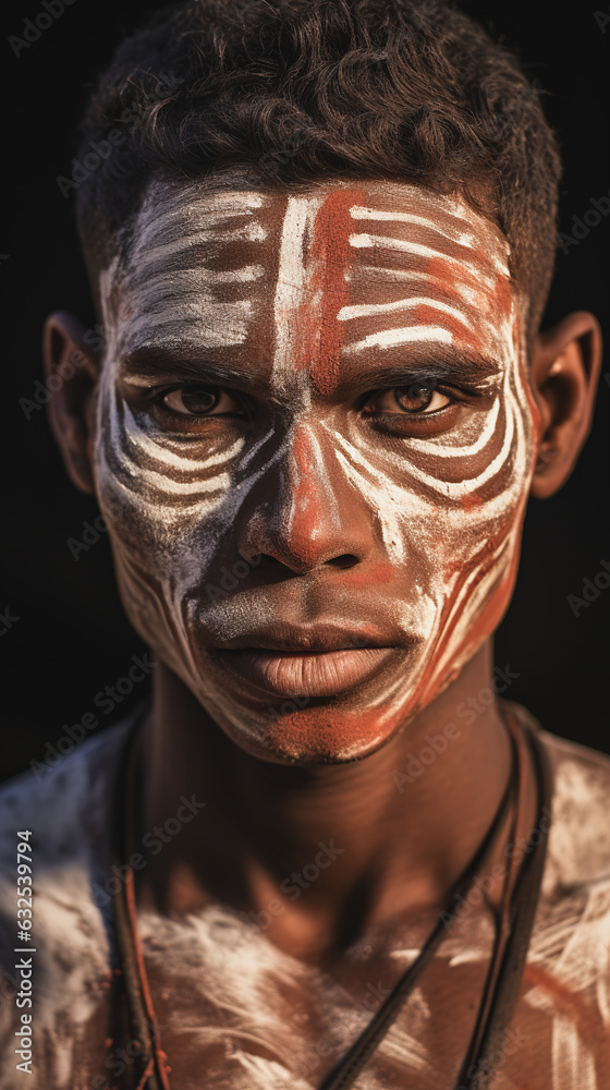 Portrait of young male from the Aboriginal culture in Australia. Man ...