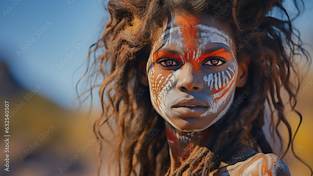Portrait of young female from the Aboriginal culture in Australia ...