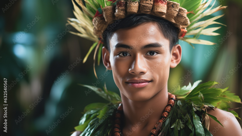 Portrait of a teenage male from the Yap culture in Micronesia. Man in ...