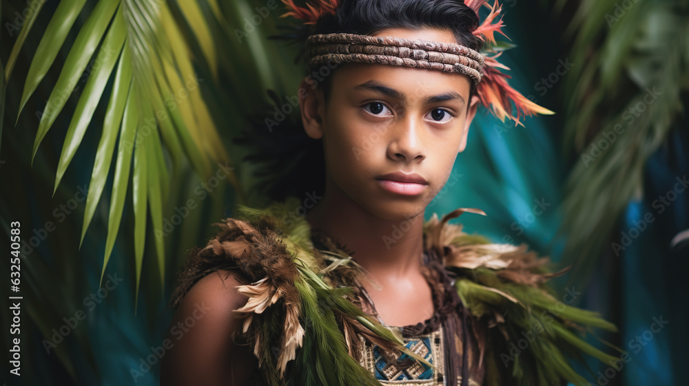 Portrait of a teenage male from the Yap culture in Micronesia. Man in ...