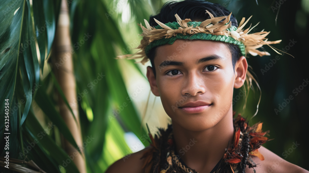 Portrait of a teenage male from the Yap culture in Micronesia. Man in ...