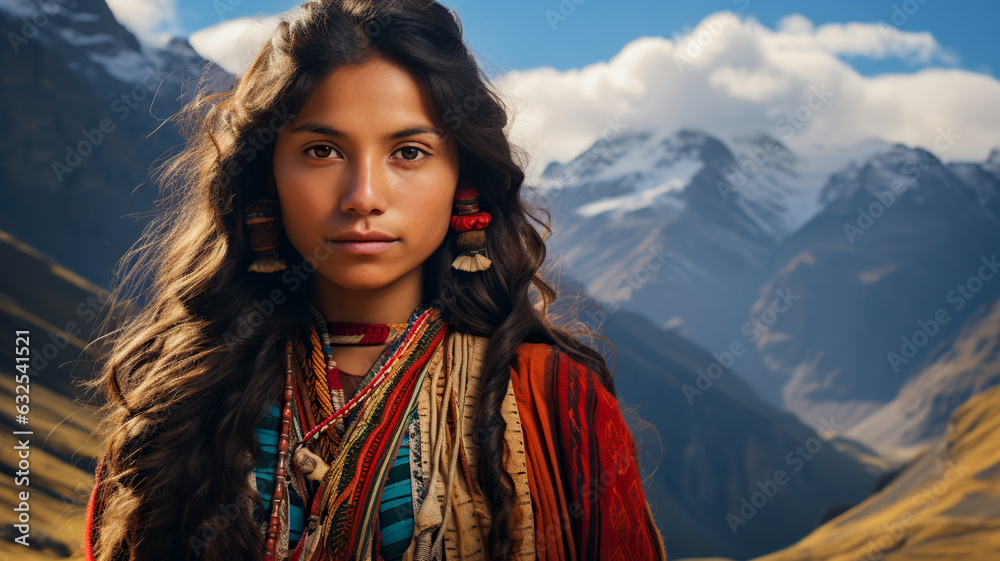 Portrait of a Quechua woman in Peru. Woman wearing bright traditional ...