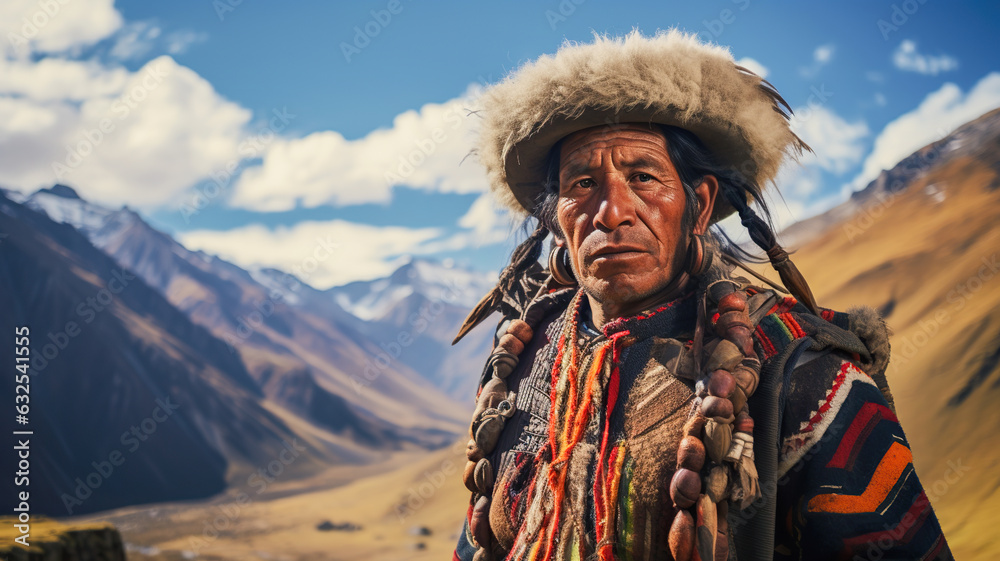 Portrait of a Quechua shepherd in the Peruvian Andes. Old man wearing ...