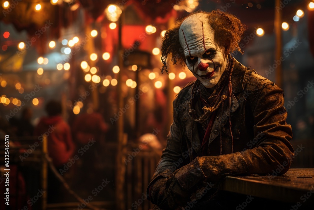 Creepy monster clown like from a horror movie. Symbol of fears ...