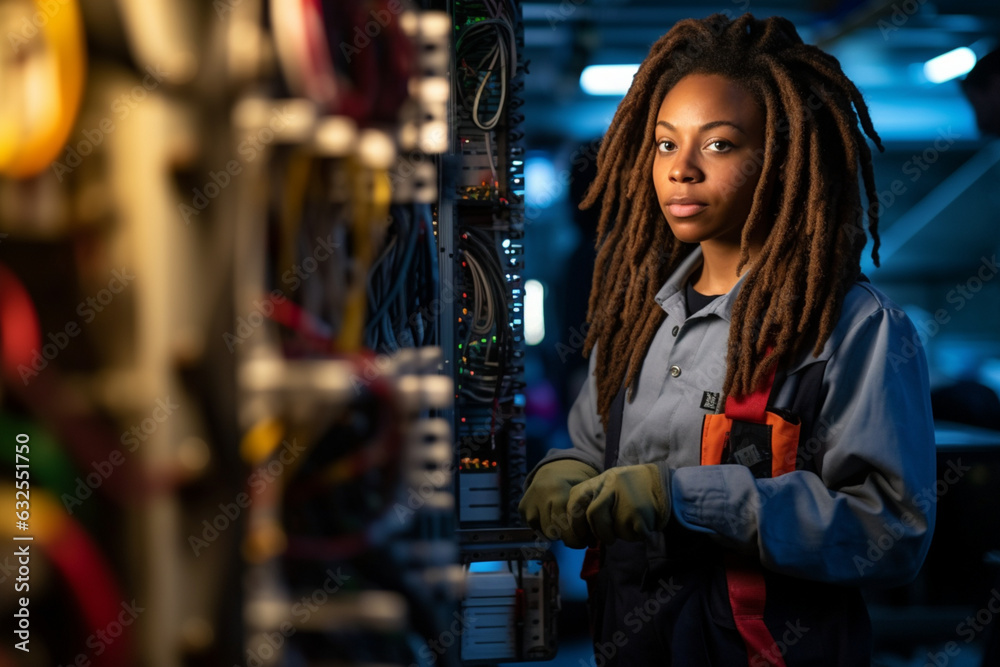 Portrait industry worker wearing a safety uniform control operating ...
