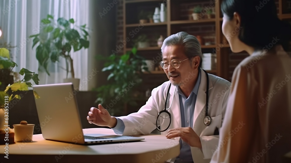 Generative AI : Asian chinese doctor video conference call online ...