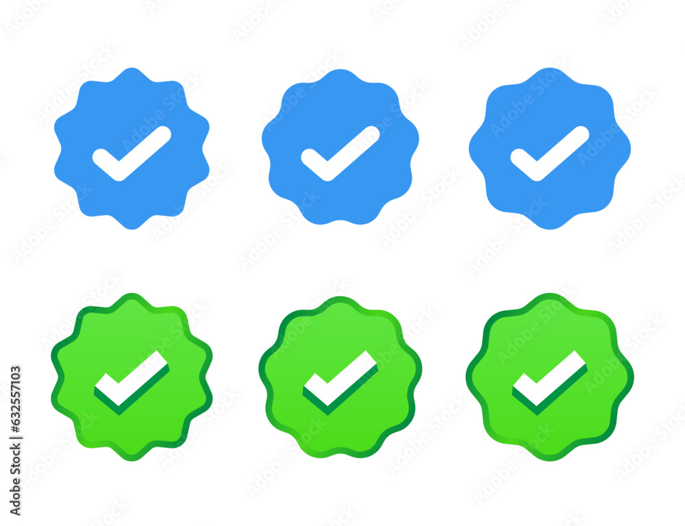 Blue and green check mark icon set. Green blue tick symbol. Verified ...