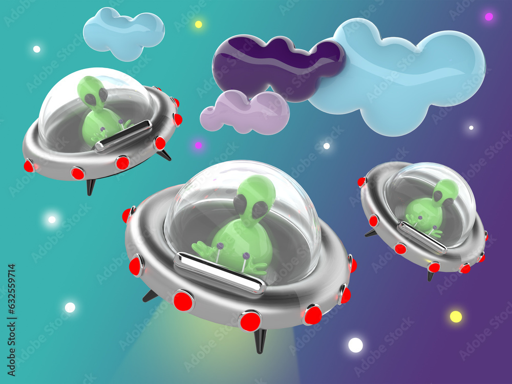 Aliens in UFO's, UFO sighting space ship in the sky, flying saucer ...