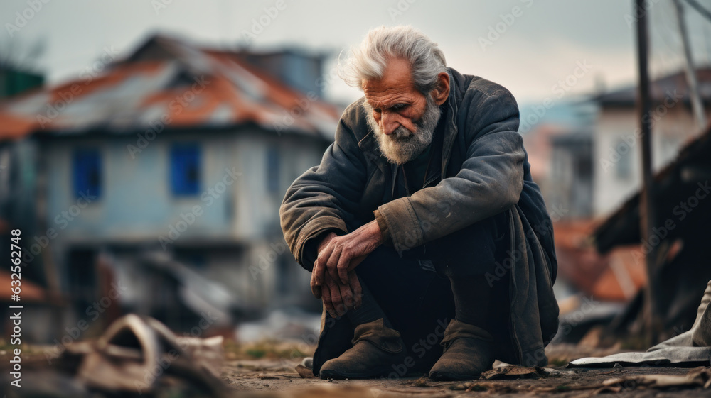 sad homeless vagabond sitting on the floor Stock Photo | Adobe Stock