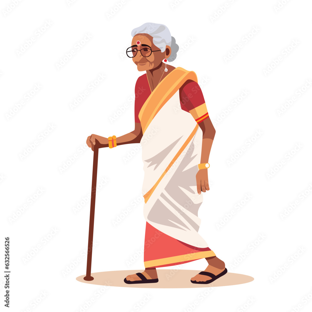 indian old woman vector flat minimalistic isolated illustration Stock ...