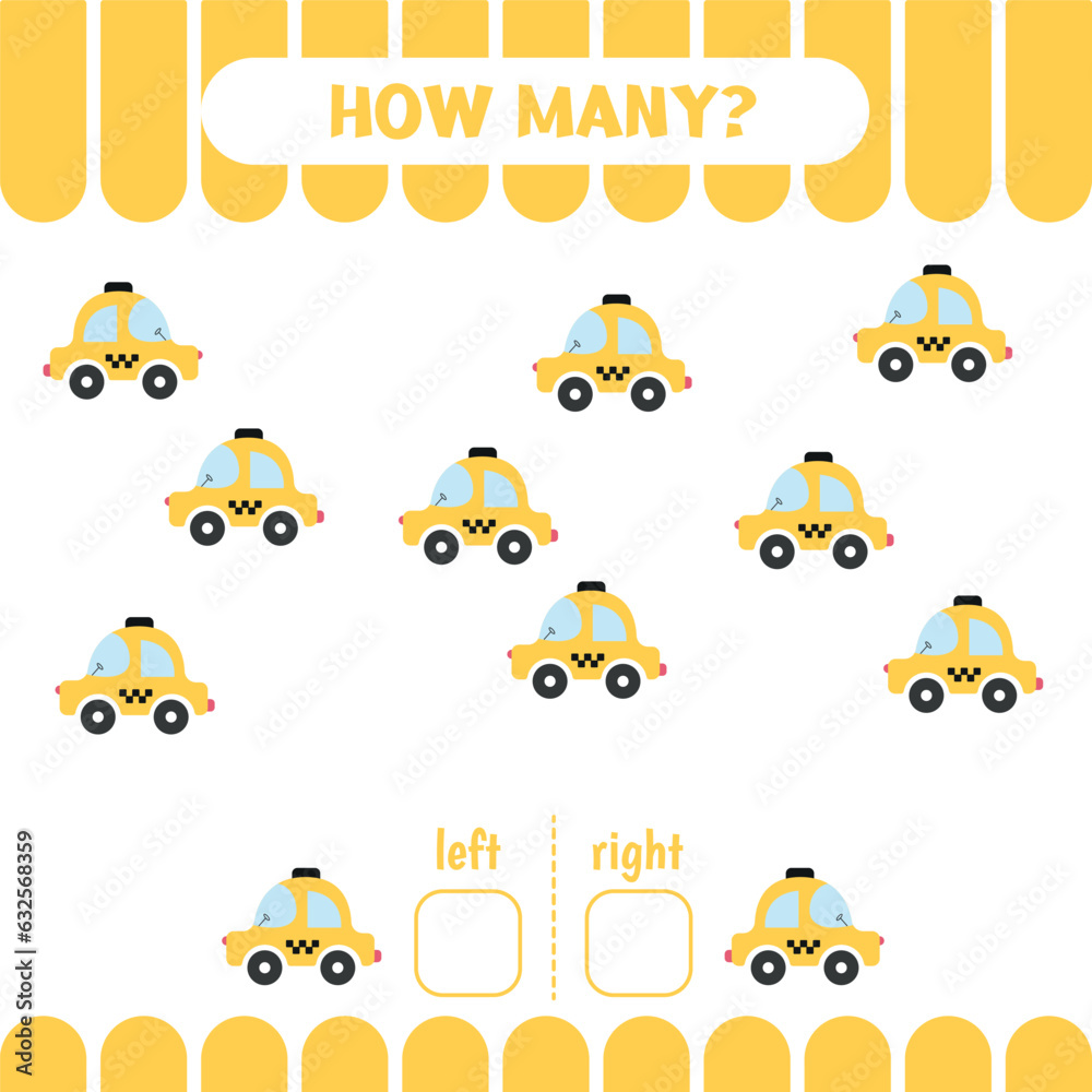Worksheet for kids to learn left and right. Counting game. Count and ...