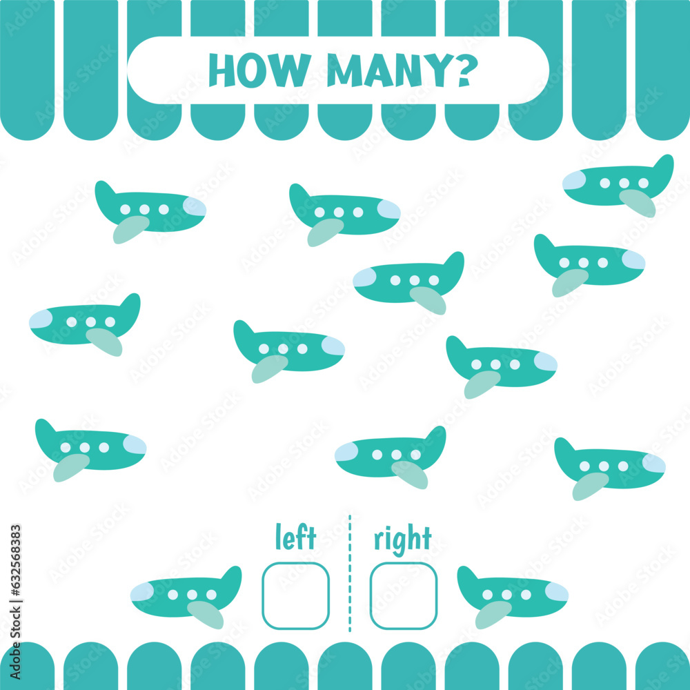 How many planes go to the left and to the right. Counting game for kids ...