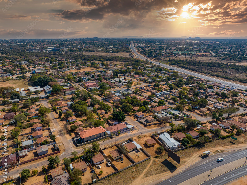 aerial view ,residential neighborhood, Gaborone city, in Gaborone ...