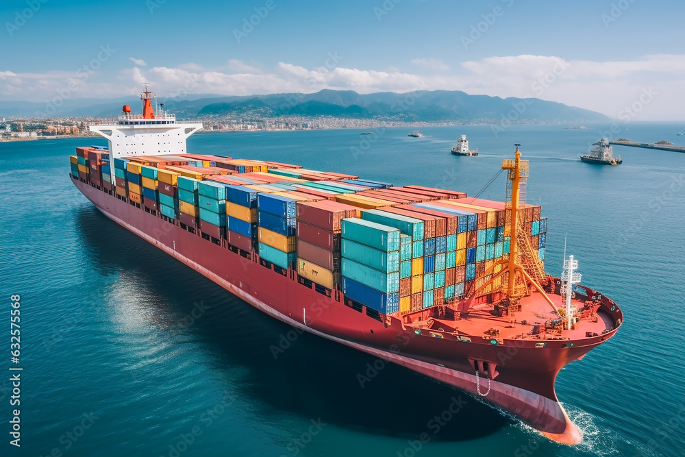 Drone view of an ocean vessel container cargo ocean vessel sailing ...