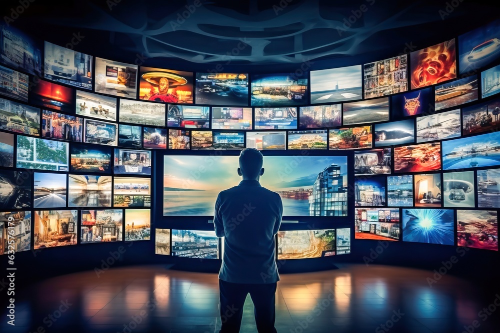 videowall background with different programs on the television screens ...