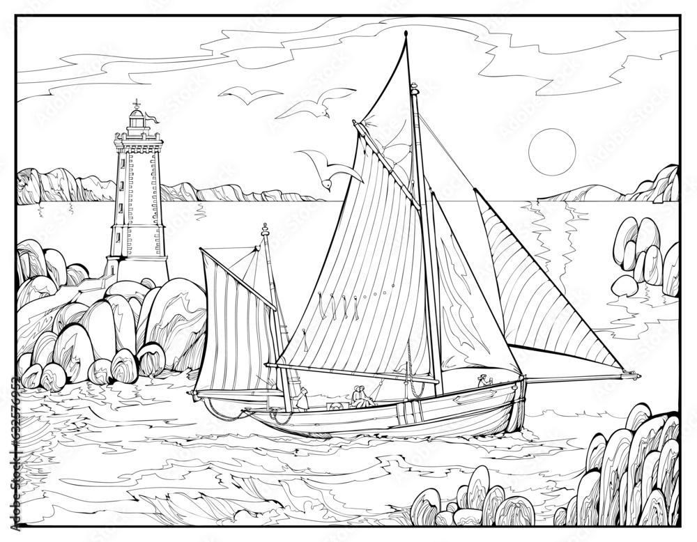 Coloring book for children and adults. Illustration ancient Celtic boat ...