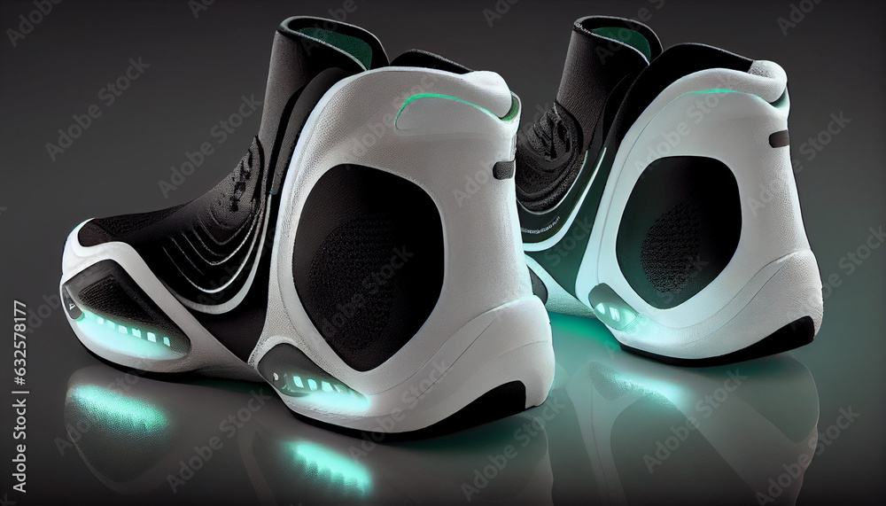 Techno wireless smart shoes of the future, 3d render of a pair of shoes ...