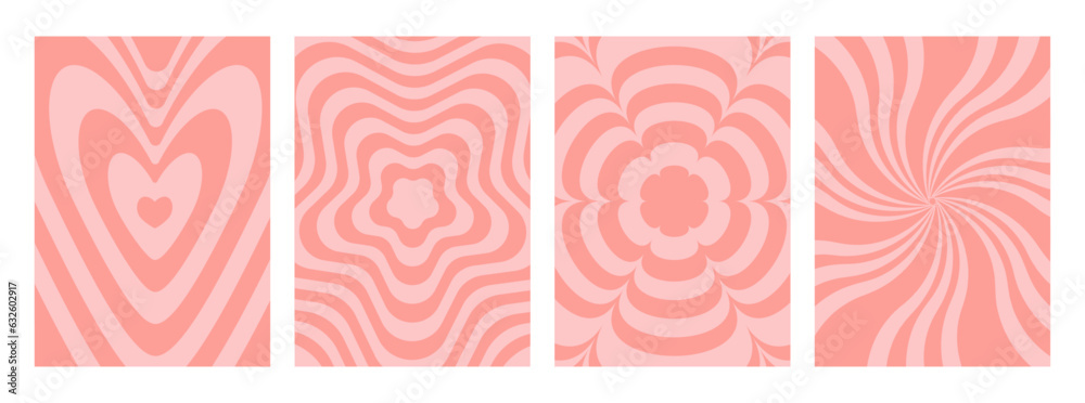 Vetor de Groovy poster 70s with waves of rays, flowers, geometric ...