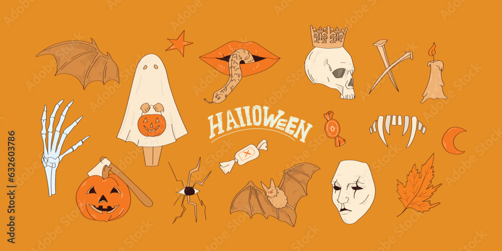 Helloween. Vector icon and element collection for Helloween greeting ...