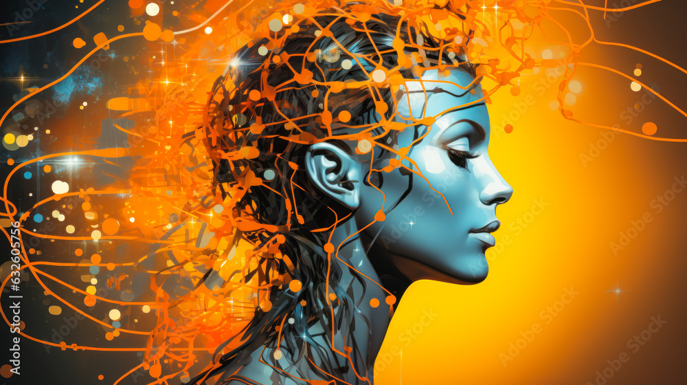 Interconnected Thoughts: Hive Mind Concept in Side Profile Illustration ...