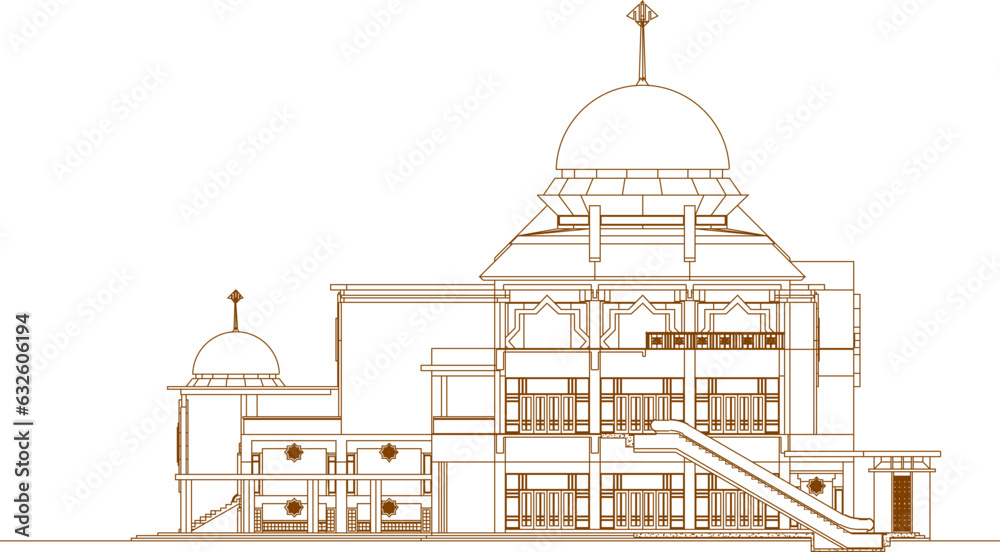 Vector sketch of a classic mosque design illustration with a large dome ...