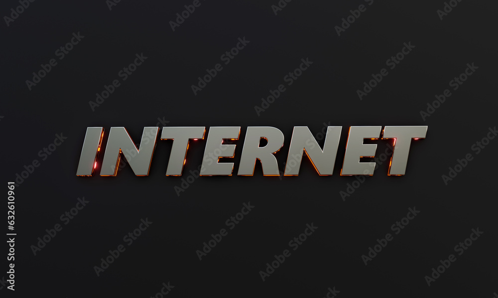 Word "Internet" is written on dark background with cinematic and neon ...