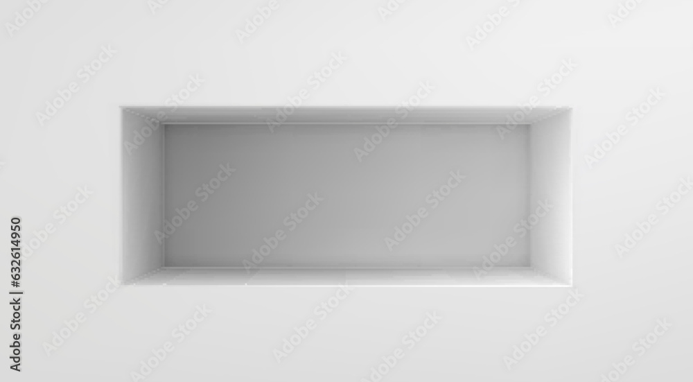 White wall with box shelf, empty niche. 3d showcase for exhibits in ...