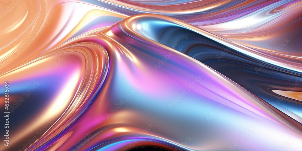Holographic chrome gradient waves abstract background. Liquid surface ...
