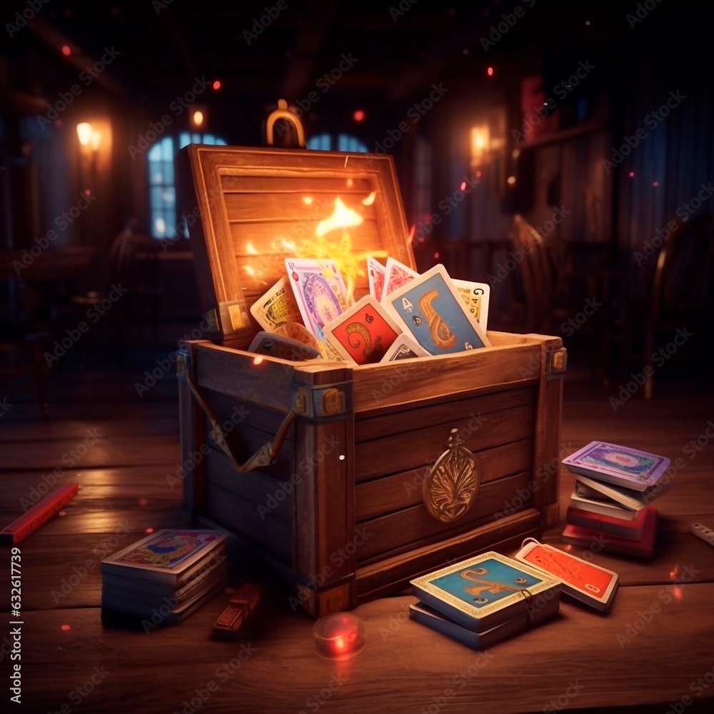 Magical treasure chest in the attic in the dark. Magic treasure chest ...