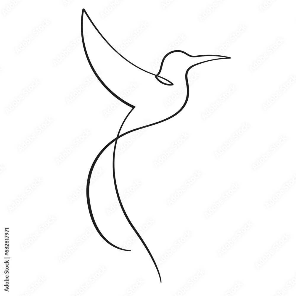 Hummingbird Continuous One Line Drawing for Posters, Logo, Wall Decor ...