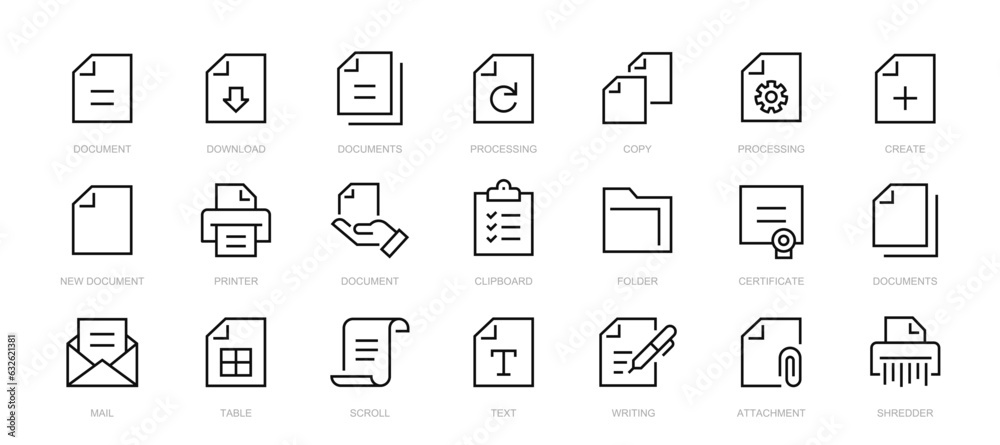 Document thin line icons set. Documents editable stroke icons collection. File symbol. Vector ...