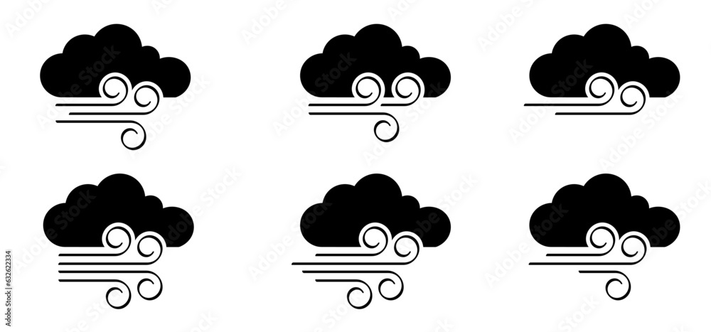 Cartoon puff of wind blow line symbol. Cloud, blowing wind, weather ...
