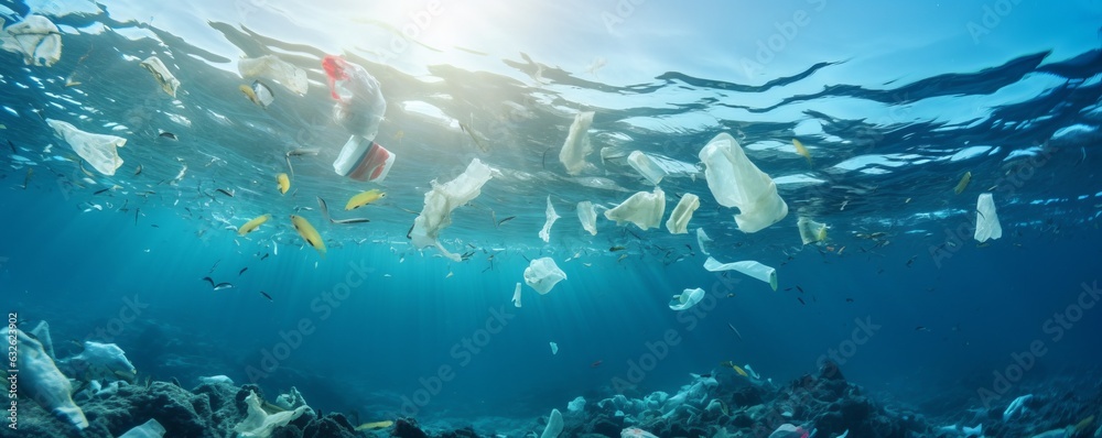 Plastic floating in the ocean, pollution in ocean, microplastic ...