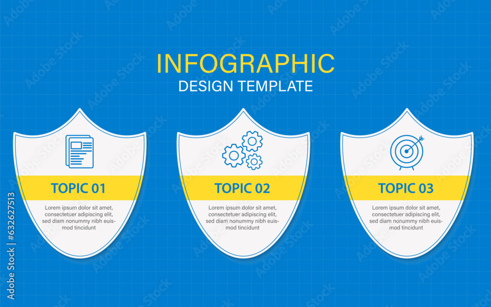 Shield infographic template. 3 Step timeline Flat simple infographics ...