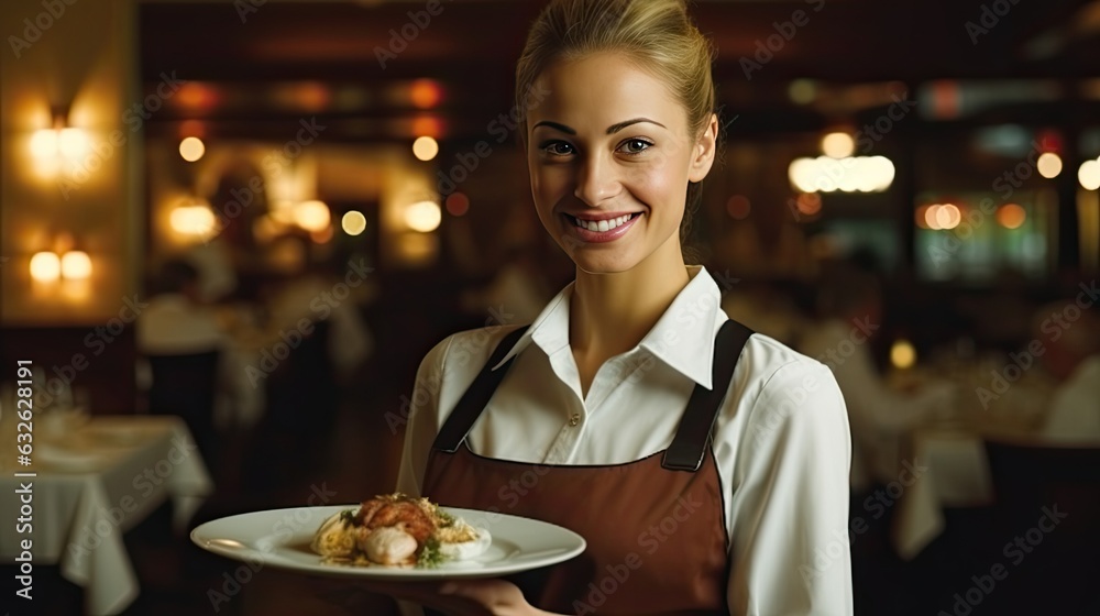 Amidst the lavish ambiance of a luxury restaurant, a delightful young ...